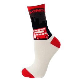 London Red Bus On Cream And Black Woman Ankle Socks | Macahel ...